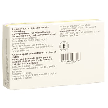Dormicum Inj Lös 15 mg/3ml i.v., i.m., rektal Amp 3 ml | Coop Vitality ...