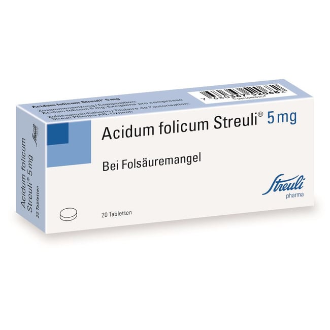ACIDUM FOLICUM Streuli cpr 5 mg blist 20 pce | Pharmacie Coop Vitality