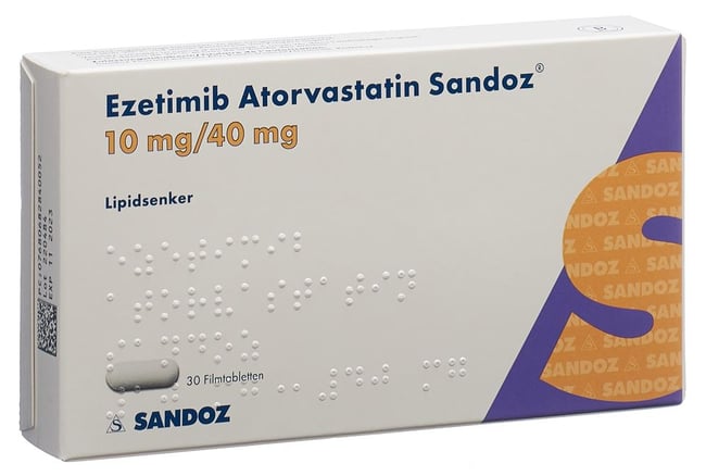 EZETIMIBE ATORVASTATINE Atorvast Sandoz cpr pell 10/40mg blist 30 pce ...