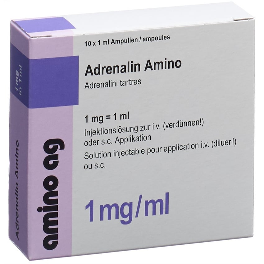 ADRENALINE Amino sol inj 1 mg/ml amp 1 ml | Pharmacie Coop Vitality