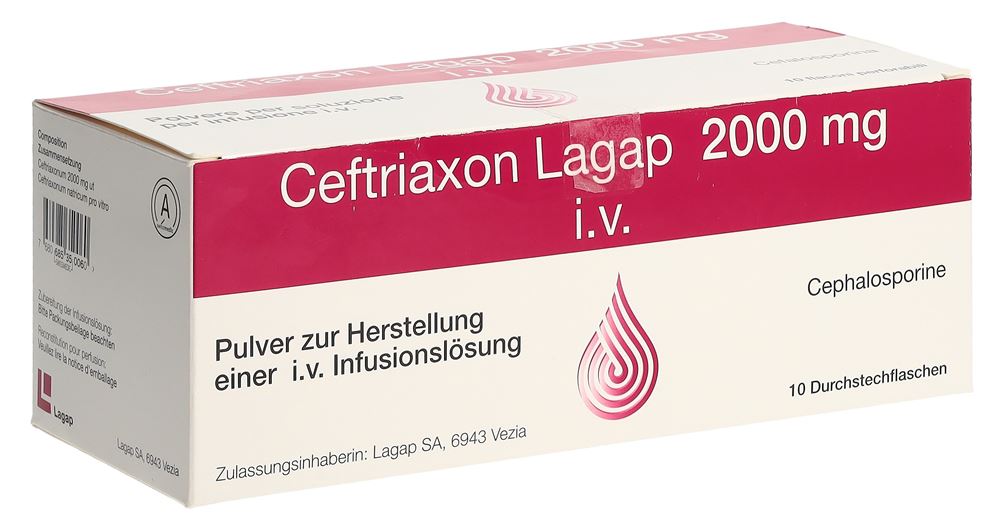 CEFTRIAXONE Lagap subst sèche 2000 mg flac 10 pce | Pharmacie Coop Vitality
